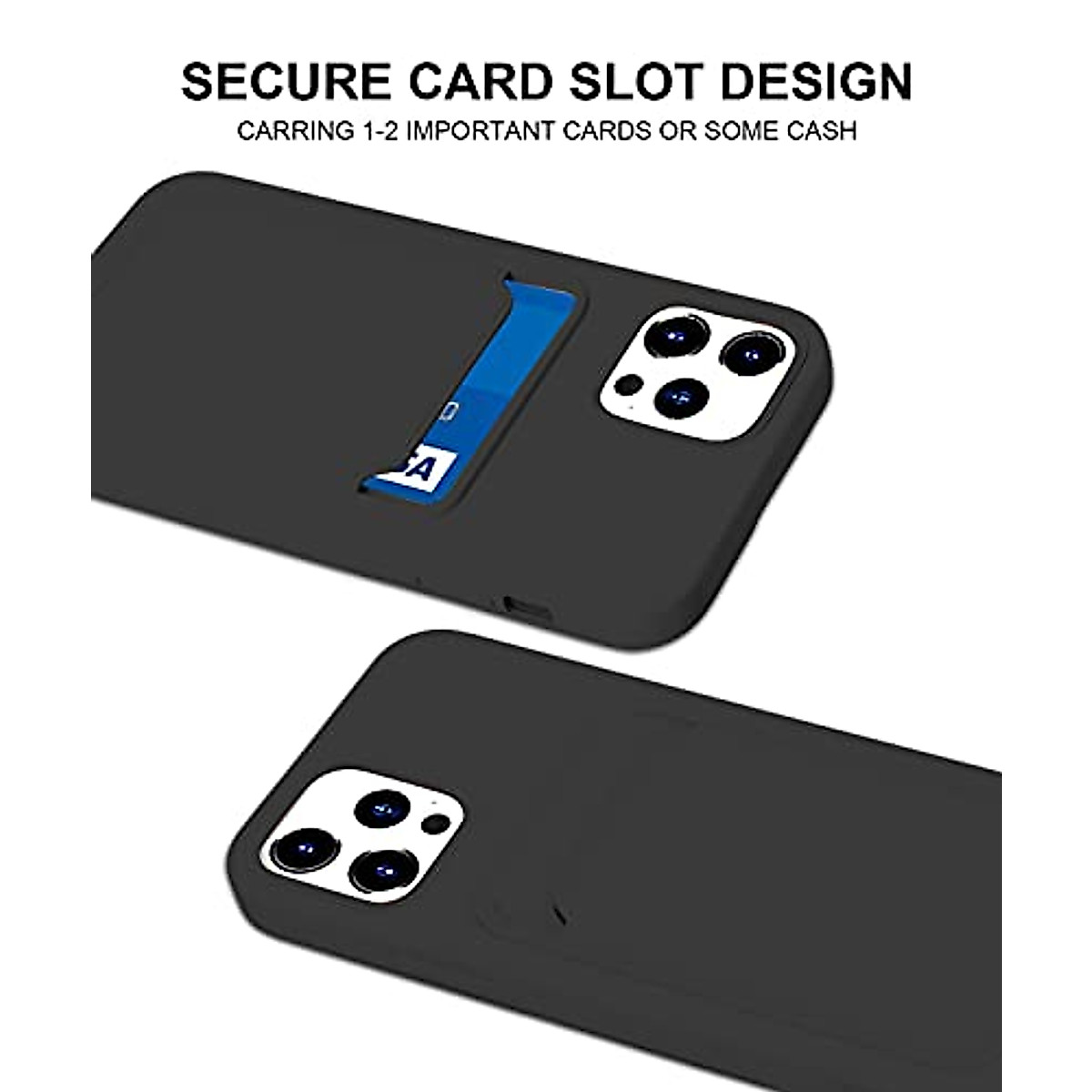 Silicone Card Case Compatible with iPhone 12/iPhone 12 Pro 6.1inch, Shock-Absorbing Protective Case with Card Holder, Soft Slim Wallet Case Compatible with iPhone 12/12 Pro (2020 Release)-Black