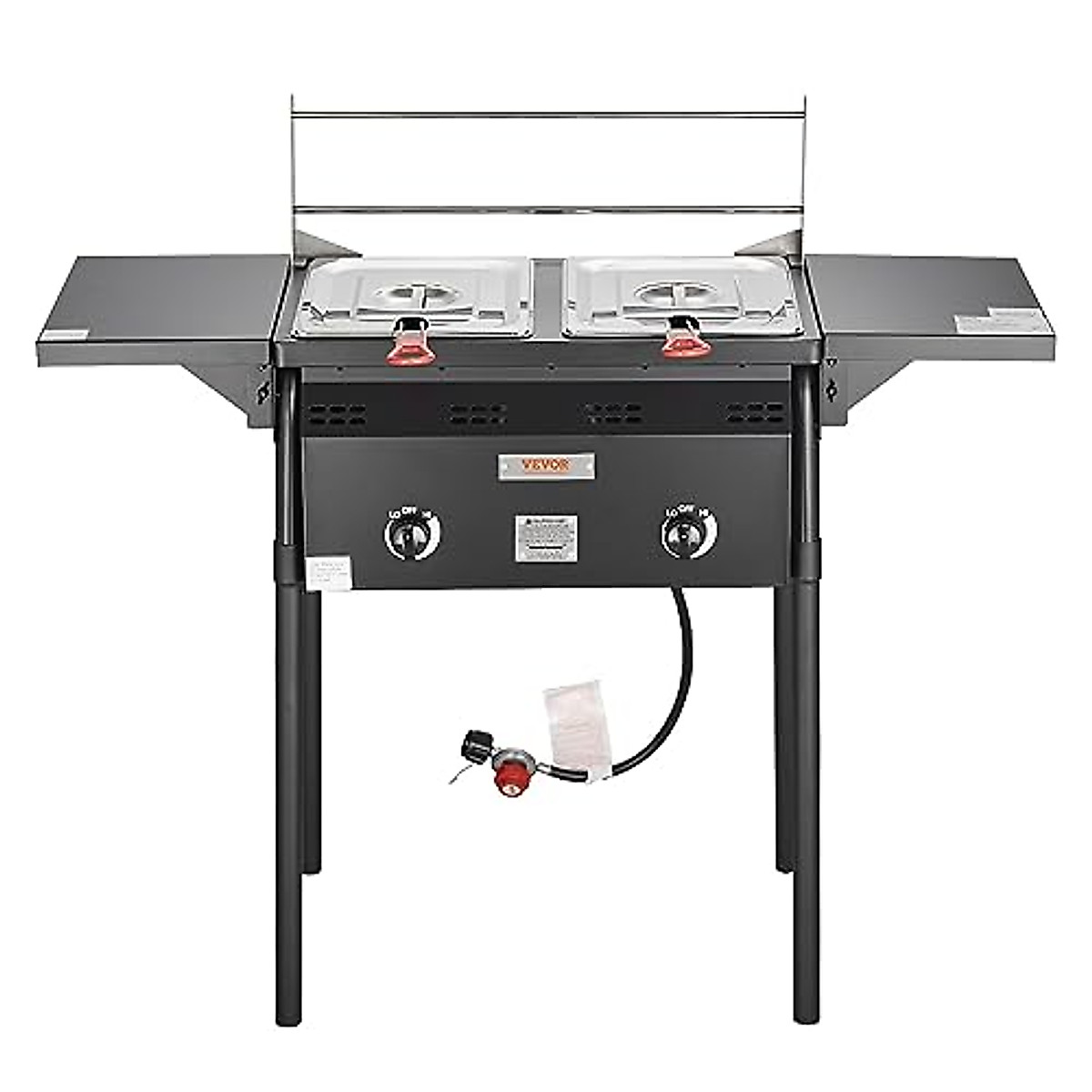 VEVOR Outdoor Propane Deep Fryer, Double Burners Commercial Fryer, 16 Qt Stainless Steel Cooker with Removable Baskets & Lids & Tanks, Oil Fryer Cart with Thermometer & Regulator, For Outdoor Cooking