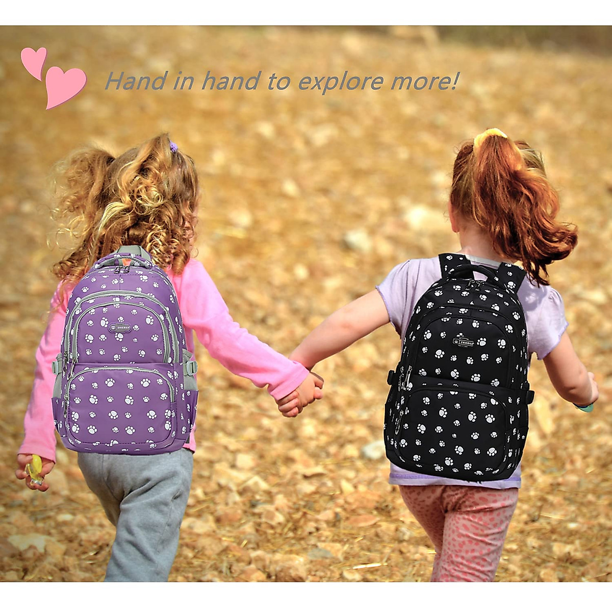 3Pcs Dog-Paw Prints Backpack and Lunch-Bag Set for Girls Middle School-Bag Elementary Bookbag Casual Daypack