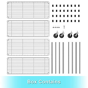 Auslar 4-Shelf Storage Shelves with Casters Heavy Duty 4 Tiers Rolling Cart Utility Racks Adjustable Wire Metal Shelving, Chrome