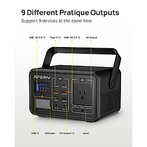 AFERIY Portable Power Station, 224Wh Solar Generator with AC Outlets / 8 Output Ports for Home Backup, Emergency, Outdoor Camping