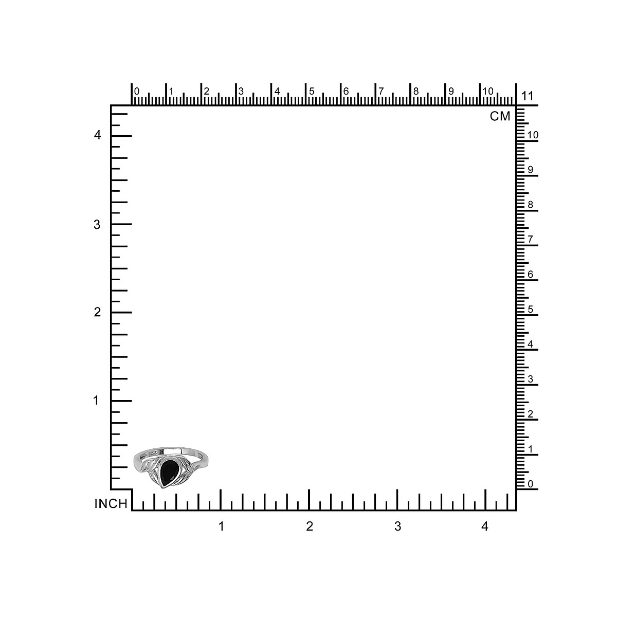 Silvershake Natural Pear Shape 8x5 mm Black Onyx Stone 925 Sterling Silver Leaf Ring Size 8