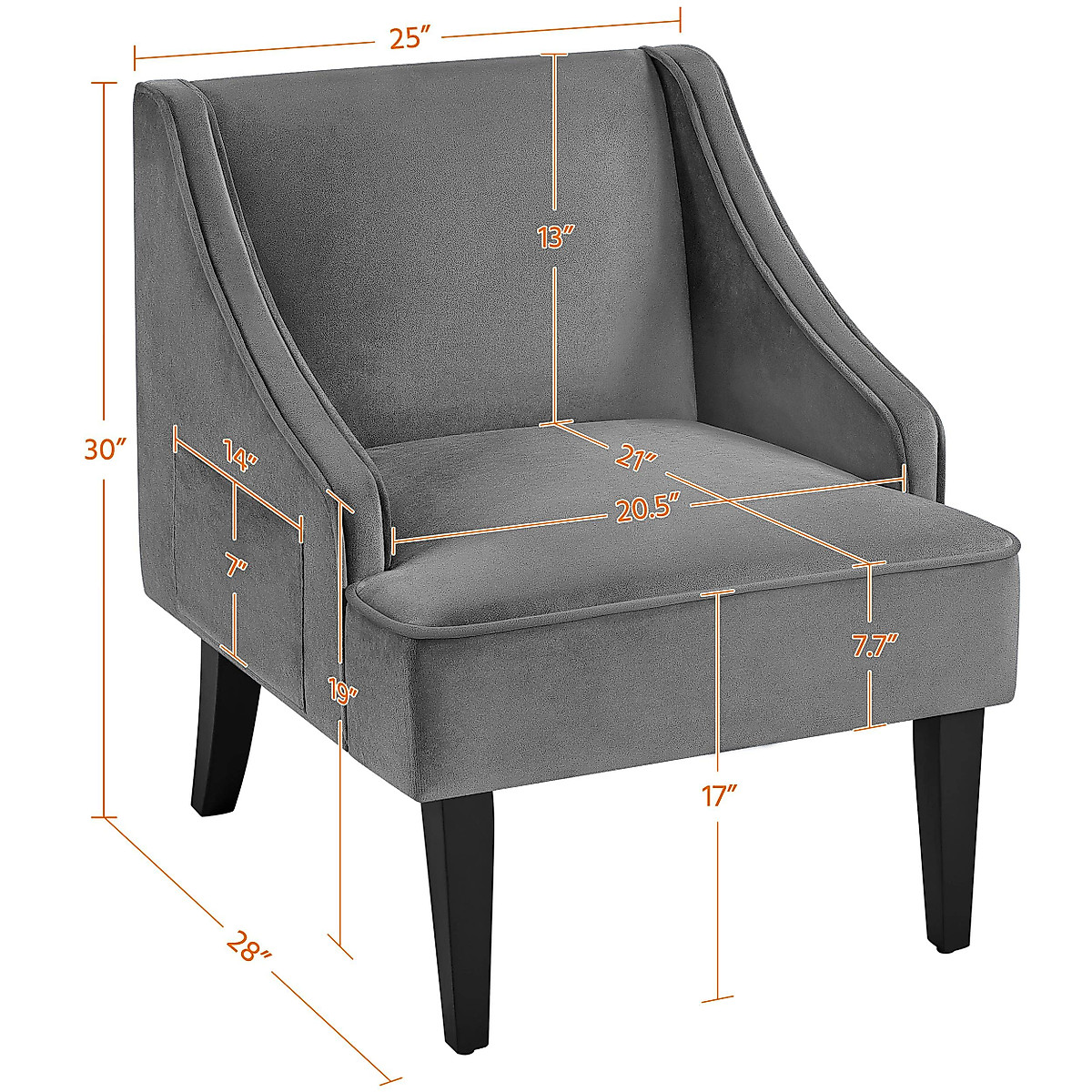 Yaheetech Accent Chairs Set of 2, Gray Barrel Chair with Storage Pocket, Retro Armchair with Rubberwood Legs for Bedroom Home Office, Gray