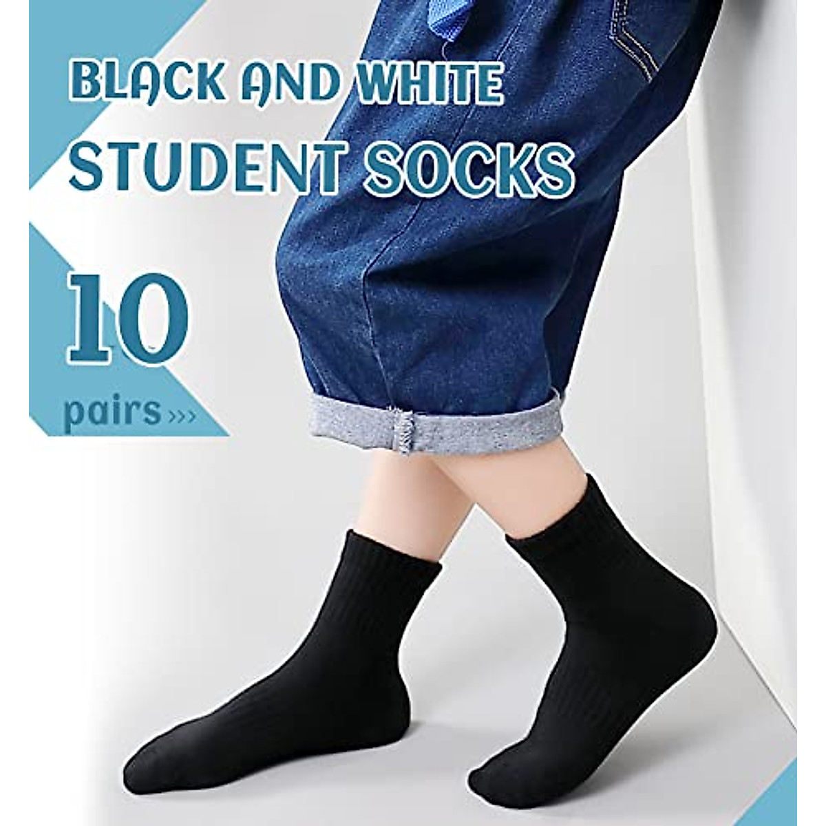 DoSmart Kids Crew Athletic Socks Boys Girls Classics Cotton School Uniform Childs Sports Breathable Casual Socks 10 Pairs (9-12 Years, 10 Pairs Black)