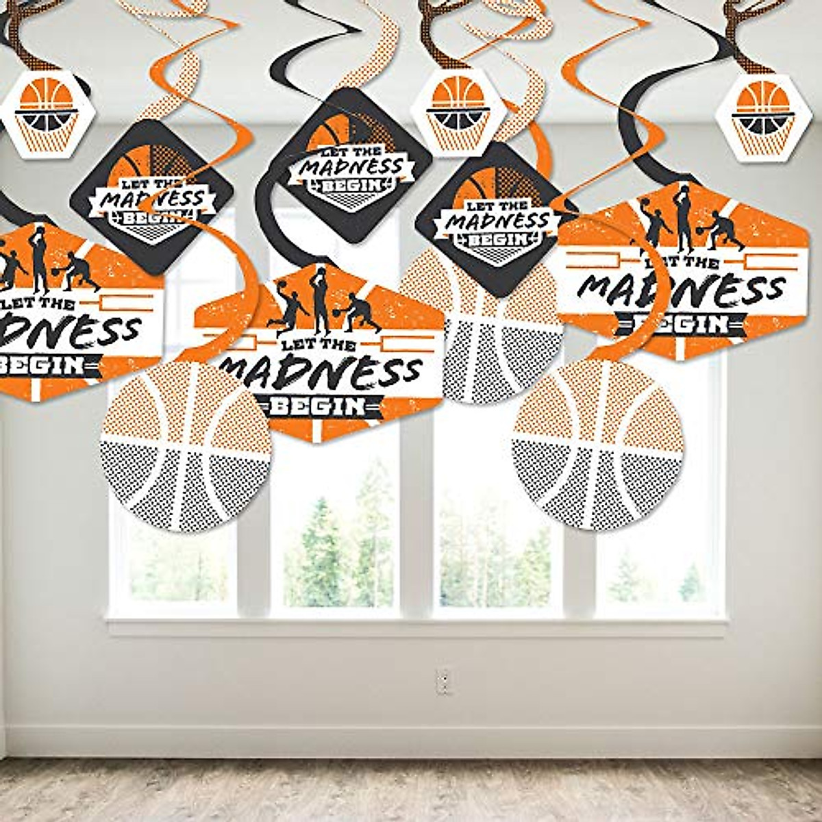 Big Dot of Happiness Basketball - Let The Madness Begin - College Basketball Party Hanging Decor - Party Decoration Swirls - Set of 40