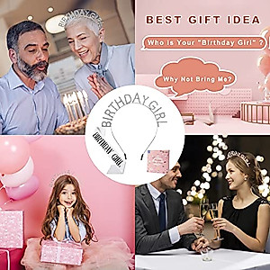 EOUQ Birthday Girl Headband and Sash - Rhinestone Birthday Crown and Sash Kit - Birthday Tiara and Sash Set - Silver