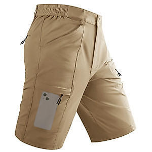 TACVASEN Hiking Shorts Men Quick Dry Water Resistant Summer Shorts for Cargo Fishing Work with 5 Zipper Pockets Khaki 38