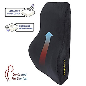 Goodyear GY1015 - Full Size Back Support Pillow for Office Chair or Car / SUV - Helps Relieve Pain - 100% Pure Memory Foam - Improves Posture - Fits Most Seats - Premium Soft Plush