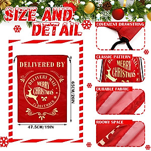 Abbylike 8 Pcs Large Christmas Santa Gift Bags, Jumbo Santa Sacks Christmas Drawstring Gift Bags Polyester Fabric Xmas Gift Sacks for Event Party Supplies Christmas Party Favors(26 x 19 Inch)