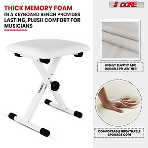 5 CORE Keyboard Bench Pair X Style Piano Stool Thick Padded 12 to 18.5 inch Adjustable Keyboards Chair White KBB02WH
