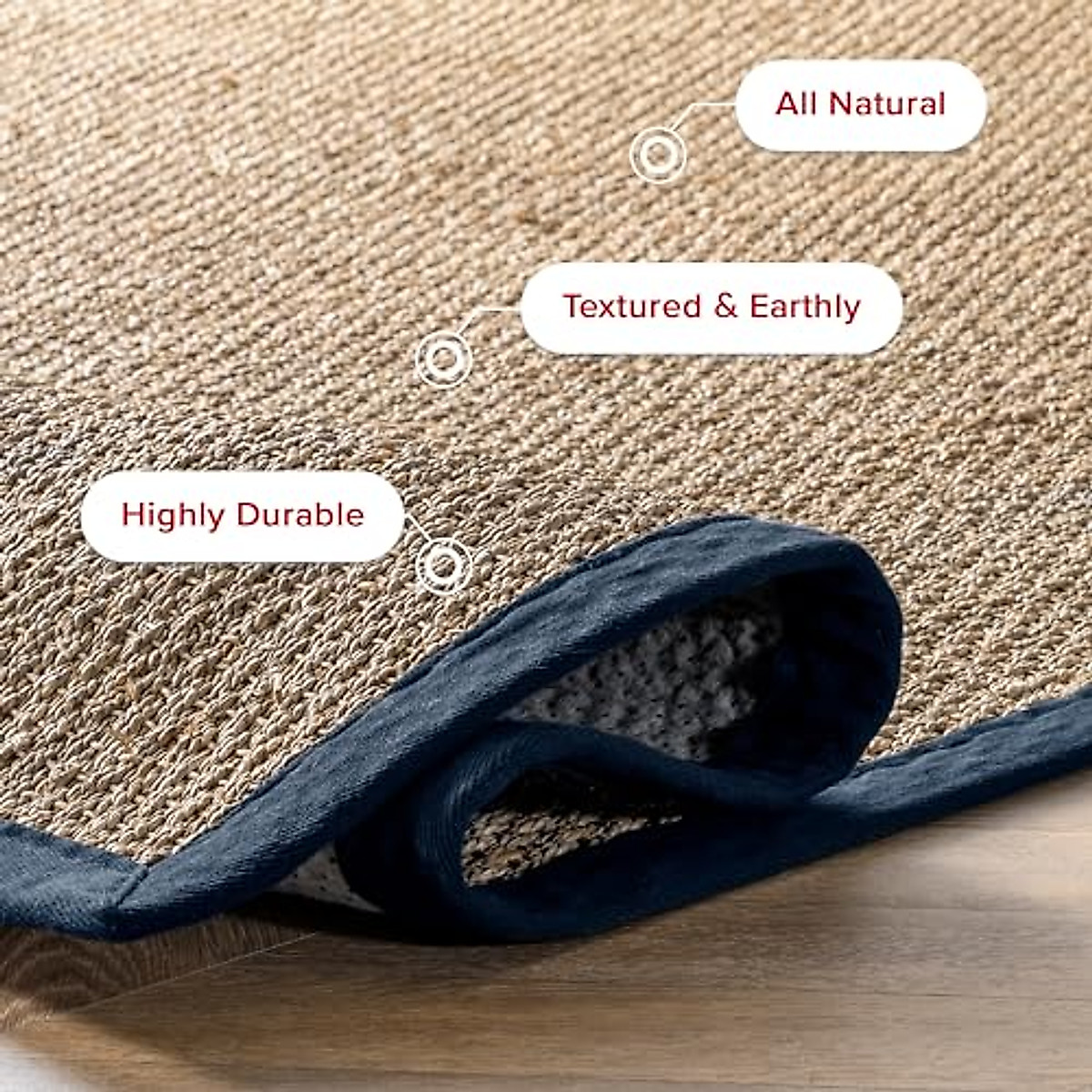 nuLOOM 8x10 Elijah Seagrass Area Rug, Navy, Solid Farmhouse Style, Cotton Bordered, Basketweave, Natural Fiber, For Bedroom, Dining Room, Living Room, Hallway, Office, Kitchen, Entryway