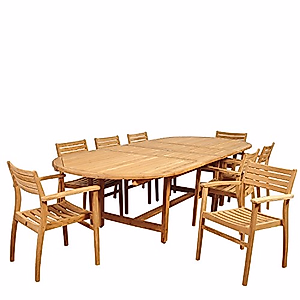 Amazonia Fairview 9 Piece Teak Double Extendable Oval Dining Set