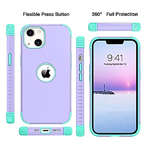BENTOBEN iPhone 13 Mini Case, Phone Case iPhone 13 Mini, Heavy Duty 2 in 1 Full Body Rugged Shockproof Protection Hybrid Hard PC Bumper Drop Protective Girls Women Boy Men Covers, Purple/Mint