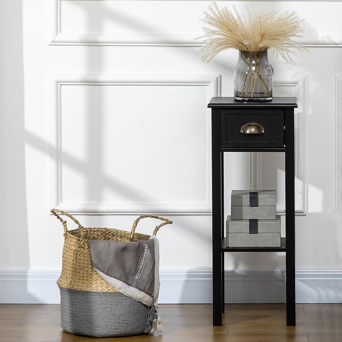 HOMCOM 2-Tier Side Table with Drawer, Narrow End Table with Bottom Shelf, for Living Room, Set of 1, Black