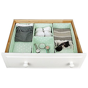 Home Traditions Customizable Storage Compartment - Rectangular, Foldable Sock/Underwear Drawer Divider or Closet/Nursery Organizer Bin, Light Green and Grey Polka Dot