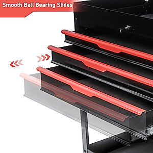 3-Drawer Rolling Tool Chest Cabinet, 38-Inch Tool Box, Multifunction Tool Cart with Wheels and Wooden Top, Drawer Liner, Mobile Toolbox for Workshop Mechanics Garage (3 DRAWERS- BLACK AND RED)