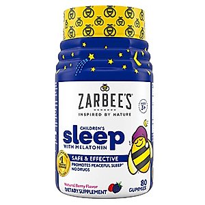 Zarbee's Kids 1mg Melatonin Gummy, Drug-Free & Effective Sleep Supplement for Children Ages 3 and Up, Natural Berry Flavored Gummies, 80 Count