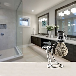 MCS Premium Safety Razor Shaving Kit: Complete Wet Shave Set w/Double Edge Razor, Pure Badger Brush, Heavy Chrome Stand, Travel Case, Extra Blades & Gift Box (Black)