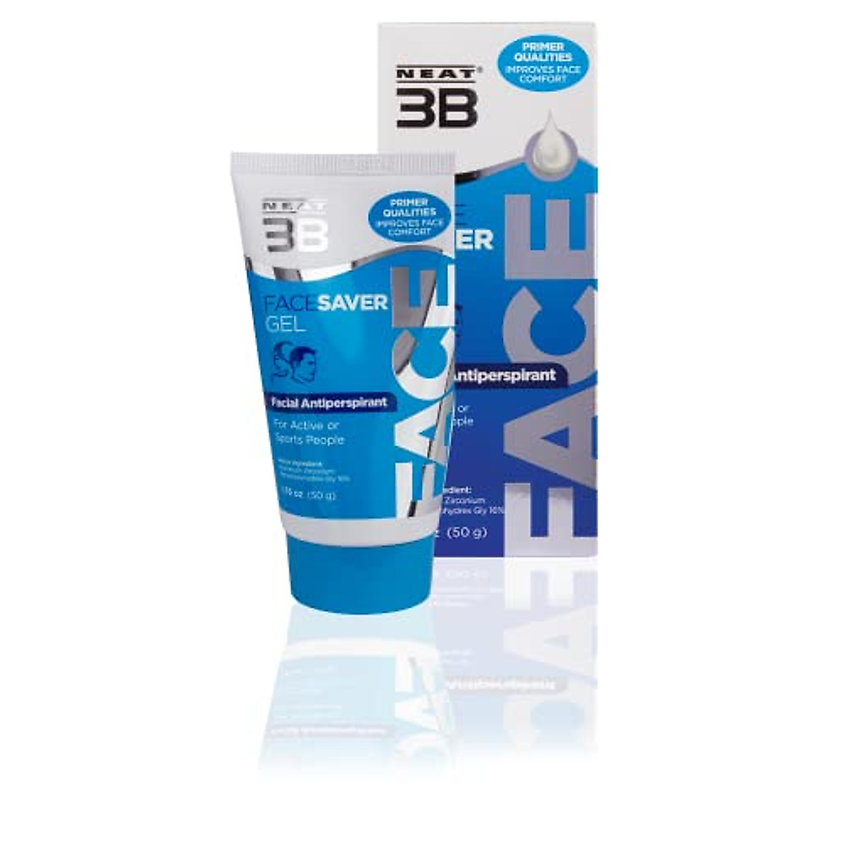Neat Feat 3B Face Saver Antiperspirant Gel for Facial Perspiration & Shine, White and Blue, 1.76 Fl Oz