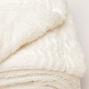 long rich Longrich Embossed Faux-Fur Reversible Sherpa, Ivory throw blanket 50 in X 60 in