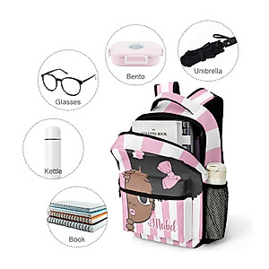 Eiis African Black Girl Princess Pink Personalized School Backpack for Teen Kid-Boy /Girl Primary Daypack Travel Bookbag, One Size (P22889)