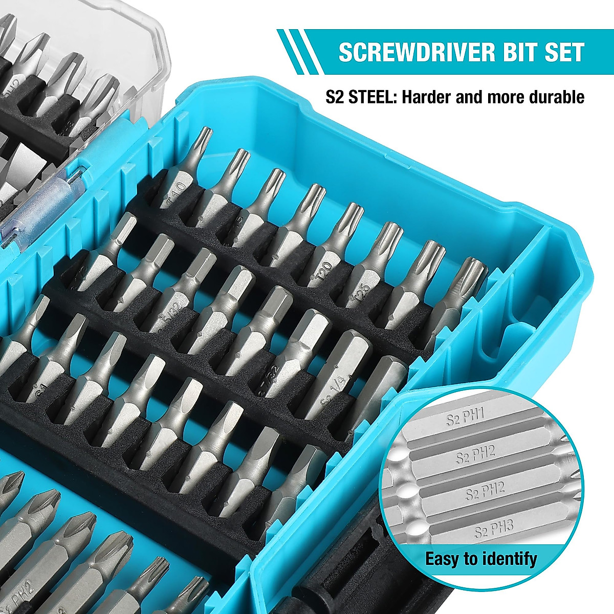 DURATECH 53-Piece Screwdriving Bit Set with Tough Case, S2 Steel Screwdriving Set with 3" Magnetic Drive Guide, 1", 2" & 3" Long Screwdriver Bit Assorted Set for Drill Drivers