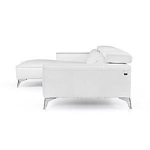 Zuri Furniture Raj Modern White Leather Sectional with Adjustable Headrests and Chaise - Left Chaise