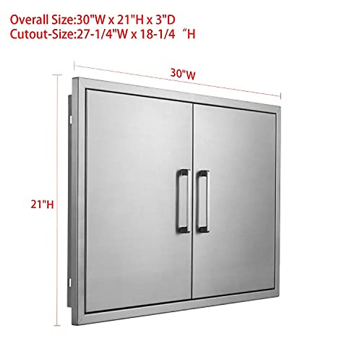 Outdoor Kitchen Doors- 30"W x 21"H - Stainless Steel BBQ Double Access Door,Flush Mount for Outdoor Kitchen and BBQ Island