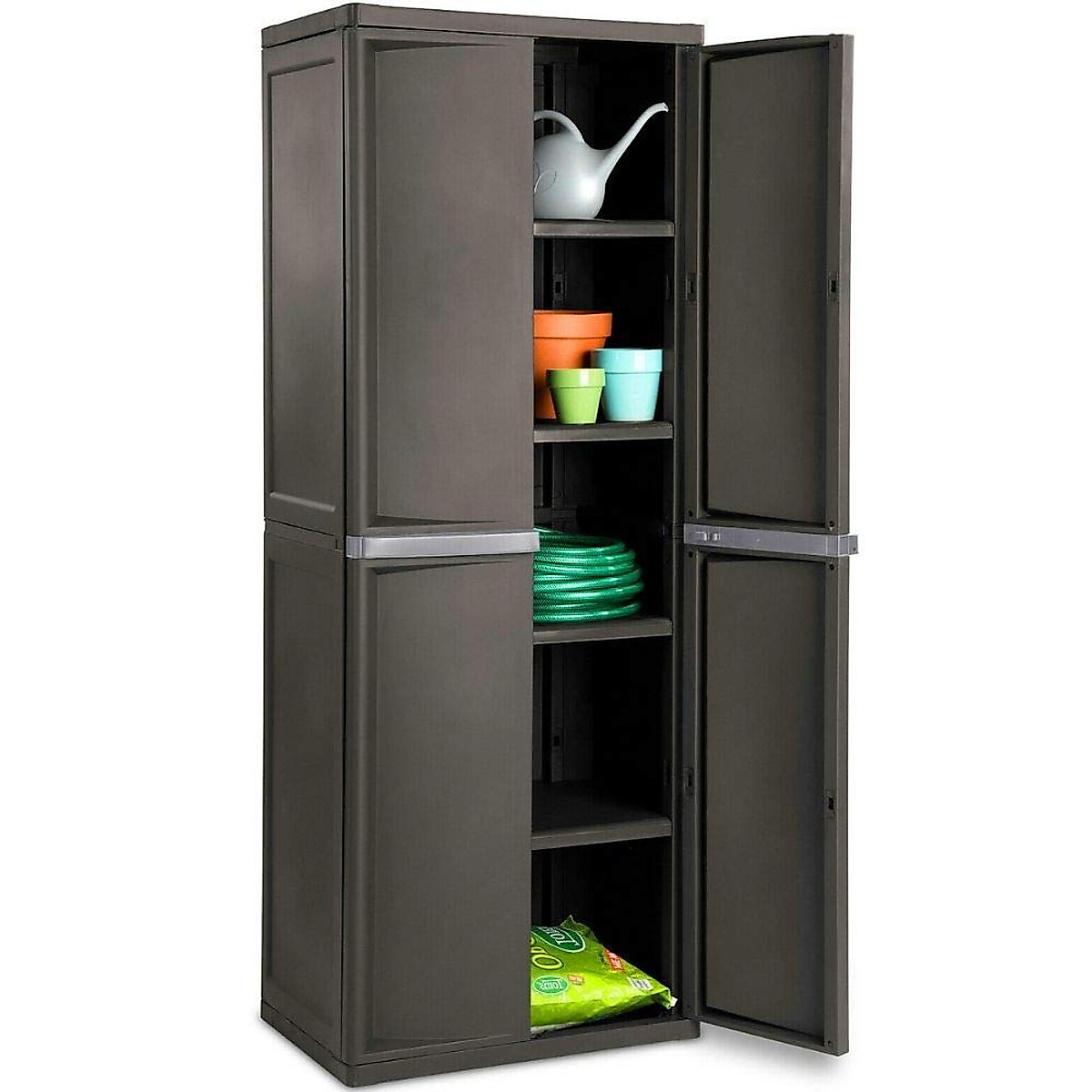 Lockable Storage Cabinet Outdoor 4 Shelf Organizer Yard Garden Garages Pantry Dorm Room Kitchen Adjustable Shelves 2 Doors Accent Cabinet Storage Shed Horizontal