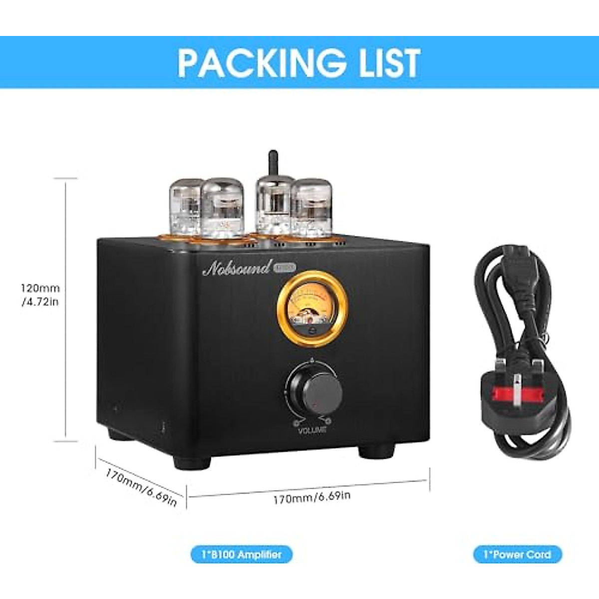 Nobsound B100 Bluetooth 5.0 Tube Amplifier USB DAC Coax/Opt Integrated Power Amp