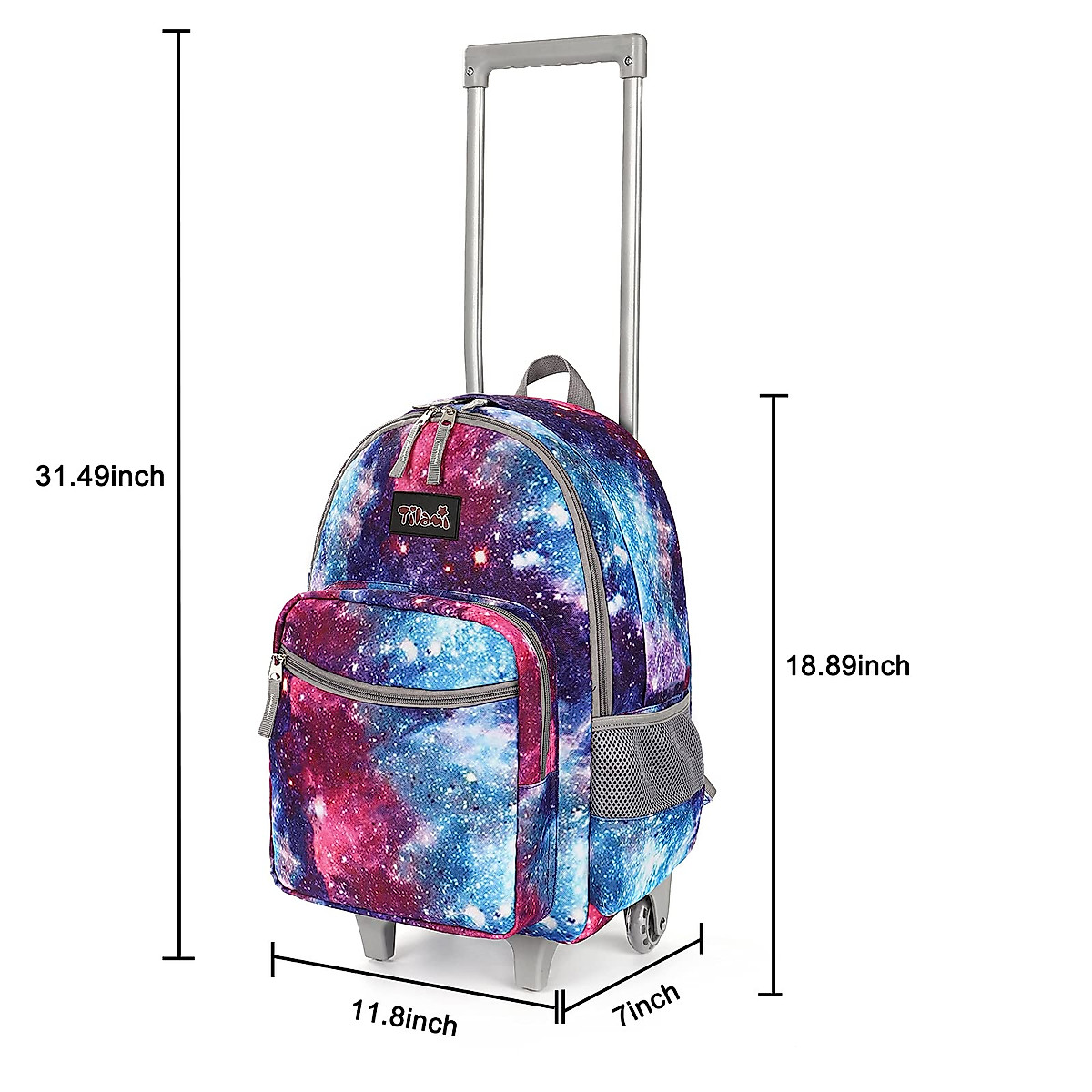 Rolling Backpack 18 inch Double Handle with Lunch Bag Wheeled Kids Backpack, Galaxy