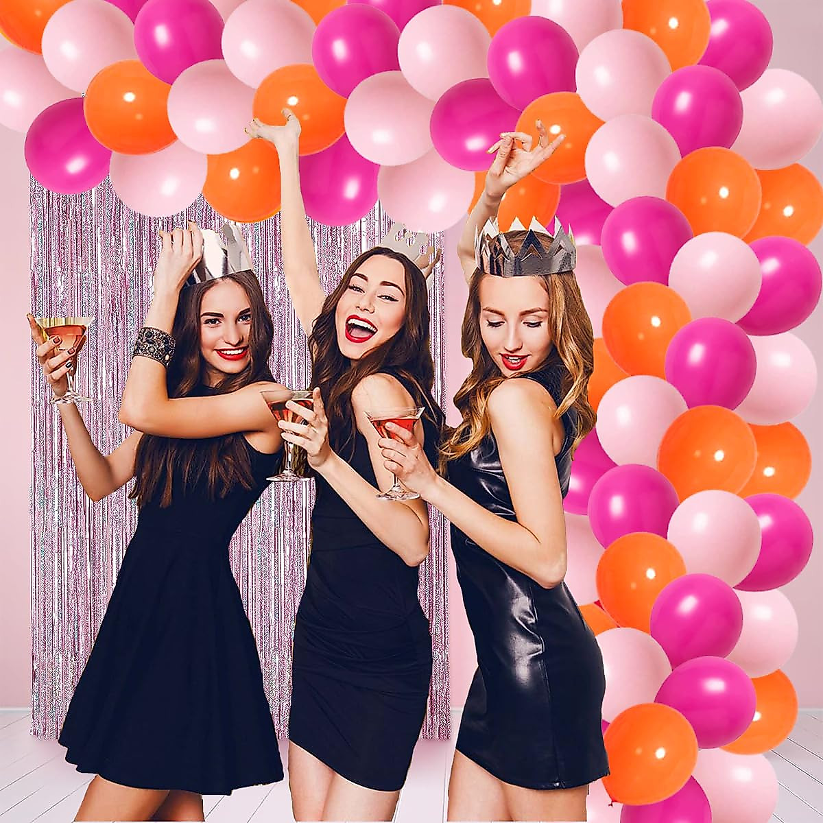 Pink Orange Balloons Garland Arch Kit- Rose Red, Light Pink Balloons Pink and Orange Balloons for Wedding Bridal Shower Bachelorette Birthday Christmas Valentine Party Decorations