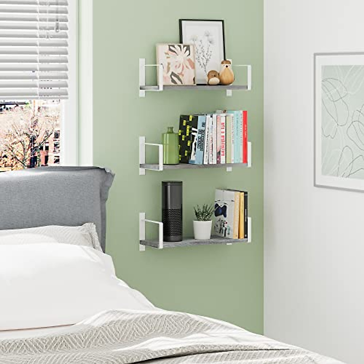 Wallniture Toledo Floating Shelves, Bathroom Organizer, Bookshelf Living Room Decor, Kitchen Organization & Wall Shelves Laundry Room Decor Burnt 17"x6" Set of 3