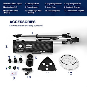 ESSLNB Astronomical Reflector Telescopes 114AZ Mount with Shutter Control and Steel Tripod 500mm Telescopes for Adults Astronomy Beginners with Phone Adapter 3X Barlow Lens and Moon Filter