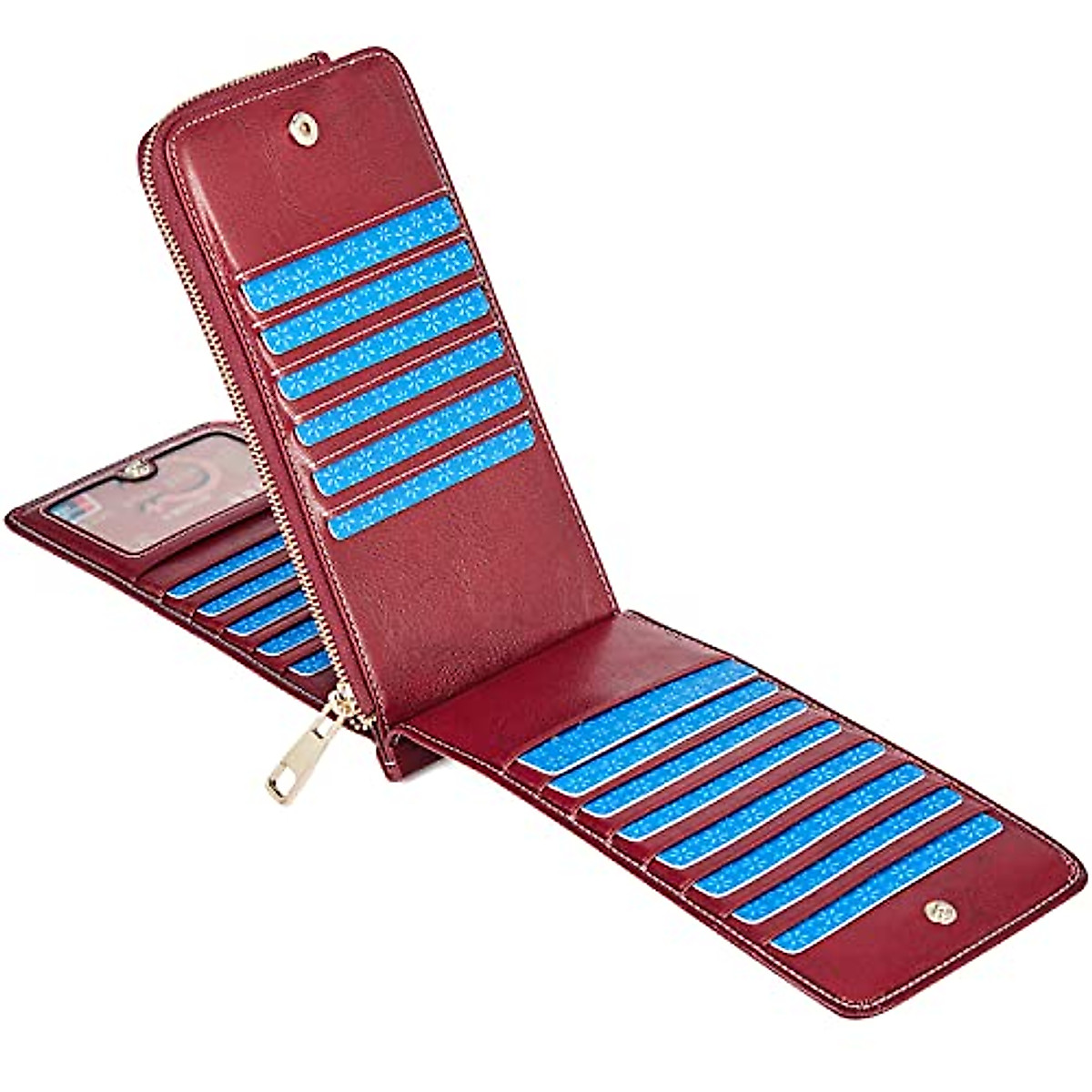 FOXLOVER Multi Credit Card Holder for Women RFID Blocking Ladies Leather Wallet with Zipper Pocket