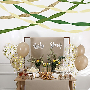 Kiwayo Sage Green & Gold Party Decorations Paper Streamers (5 Rolls) for Camp Bachelorette, Baby Shower, Wedding, Bridal Shower, Engagement Woodland Party Supplies Décor - Boho Craft