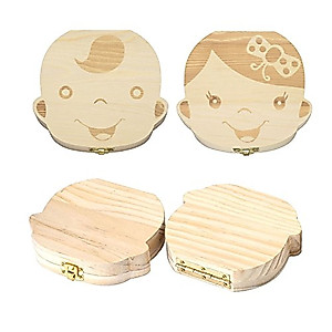Mogoko Baby Teeth Keepsake Box Wooden Tooth Fairy Boxes, Child Kids Tooth Storage Holder Organizer(Girl, English; Customized Personalized Optional)