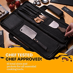 Asaya Chef Knife Roll Bag - 12 Pockets for Knives and Kitchen Utensils - Lightweight, Durable, and Stain Resistant Nylon - Perfect for the Traveling Chef - Knives not Included