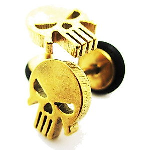 Skull Metal Cutout Stud Post Earrings - New - Pair! - Four Colors to Choose From (Anodized Multi-Colored)