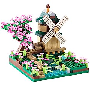 JXRLMB Architecture River Windmill Tree Cute Micro Mini Building Blocks Sets Trees Flowers for Girls, Idea Cherry Blossom Present Toy Model Kit 600+ pcs