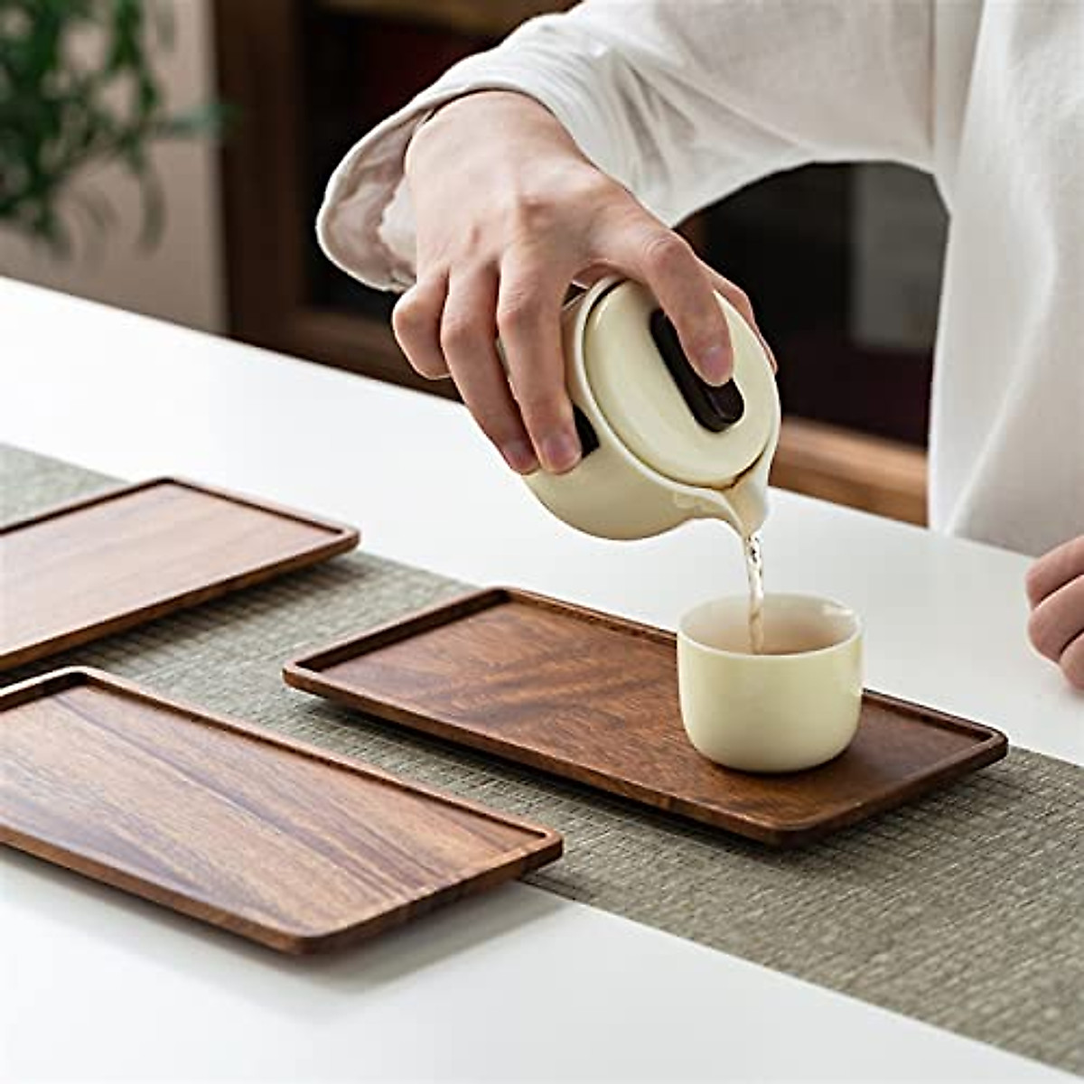 GEEKLLS Breakfast Tray Rectangle Wooden Tea Tray Serving Table Plate Snacks Food Storage Dish for Hotel Home Serving Tray