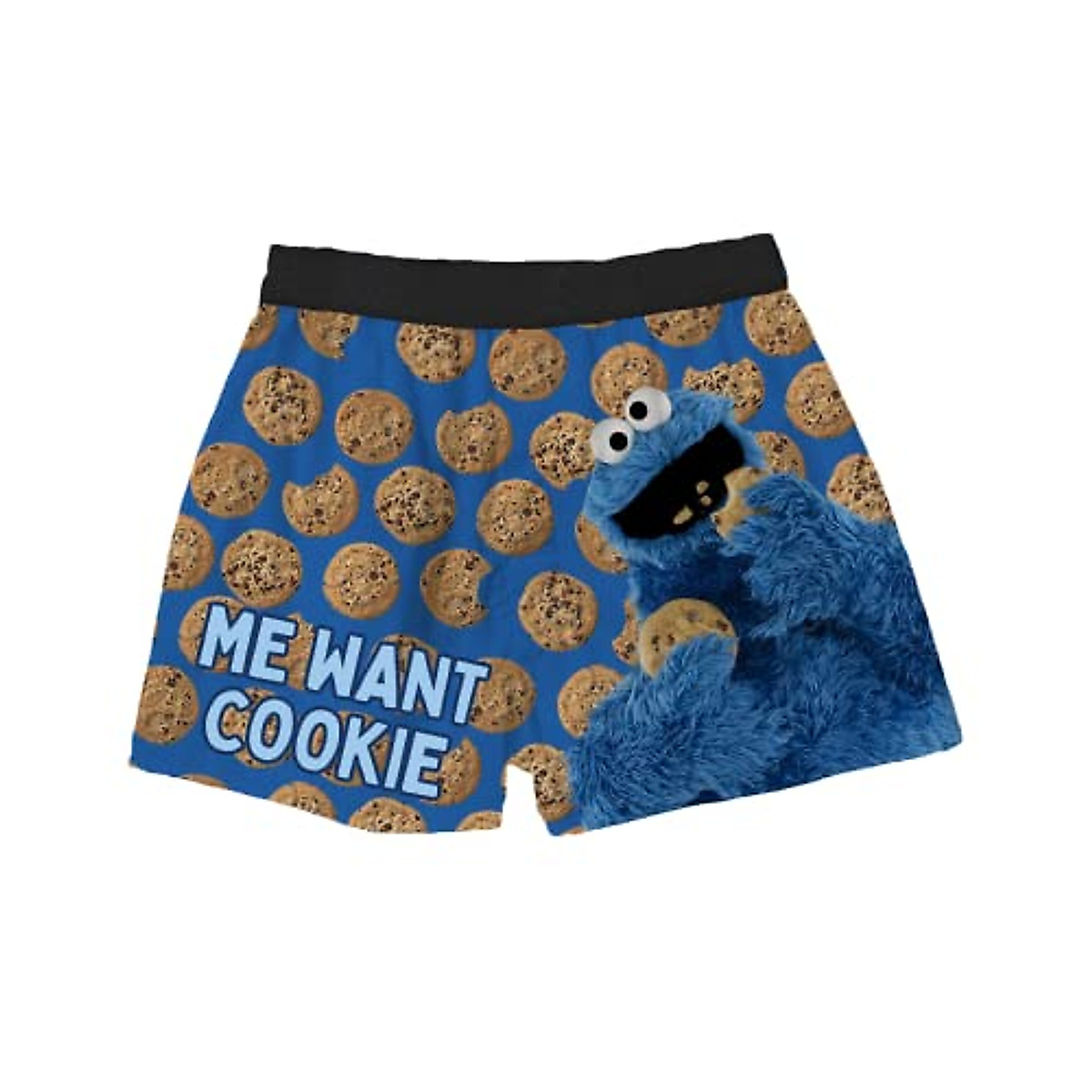 BRIEF INSANITY Sesame Street Comfortable Loose Fit Boxer Shorts | Funny 'Cookie Monster' Graphic Print Boxers for Women & Men (Medium)