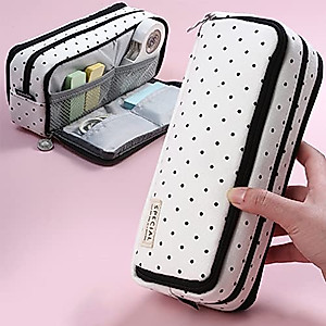 iSuperb Large Capacity Pencil Case Big 3 Compartments Pencil Pouch Canvas Pen Bag Zipper Stationery Storage Makeup Cosmetic Bags for Women Men