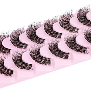 Natural lashes mink cat eye fluffy false lashes D curl Russian strip lashes extension clear band wispy curly fake eyelashes pack 8 pairs