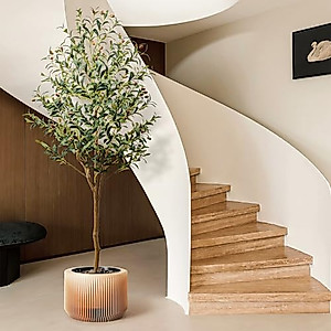 Guheake Artificial Olive Tree 6FT,Tall Faux Olive Tree with with Natural Wood Trunk and Lifelike Fruits, Fake Olive Tree for Home Office Living Room Decor Indoor