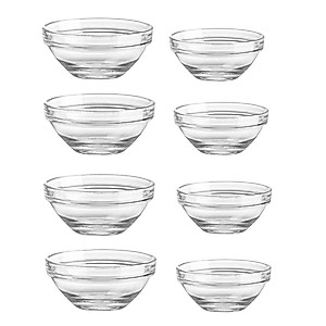 Housoutil 8PCS Stackable Food Prep Bowl, Multipurpose Clear Glass Jelly Bowls, Glass Stackable Dessert Bowls Set Dishware Safe for Kitchen Dessert, Dips, and Candy Dishes Nut (4XSmall, 4XLarge)