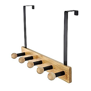 REHETF Over Door Hanger with 4 Wooden Hooks Bamboo Coat Rack for Clothes,Coat,Bag,Robe,Towel,Bedroom,Bathroom,Closet