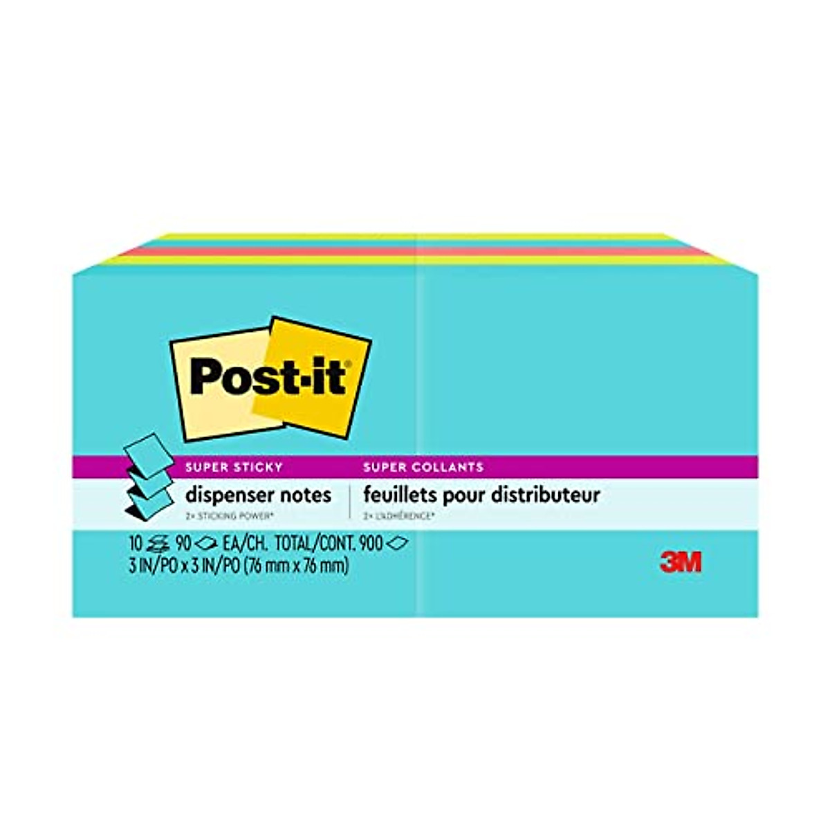 Post-it Super Sticky Pop-up Notes, 3x3 in, 10 Pads, 2x the Sticking Power, Supernova Neons, Bright Colors, Recyclable (R330-10SSMIA)
