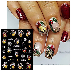 JMEOWIO 3D Embossed Christmas Nail Art Stickers Decals Self-Adhesive Pegatinas Uñas 5D White Snowflake Xmas Winter Holiday Nail Supplies Nail Art Design Decoration Accessories 4 Sheets