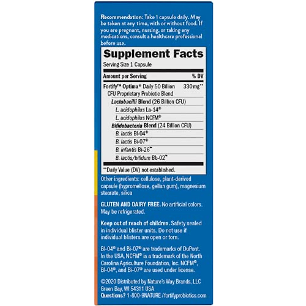 Nature's Way Fortify Optima Daily Probiotic for Men and Women, Supports Digestive, Immune, and Colon Health*, 30 Vegan Capsules